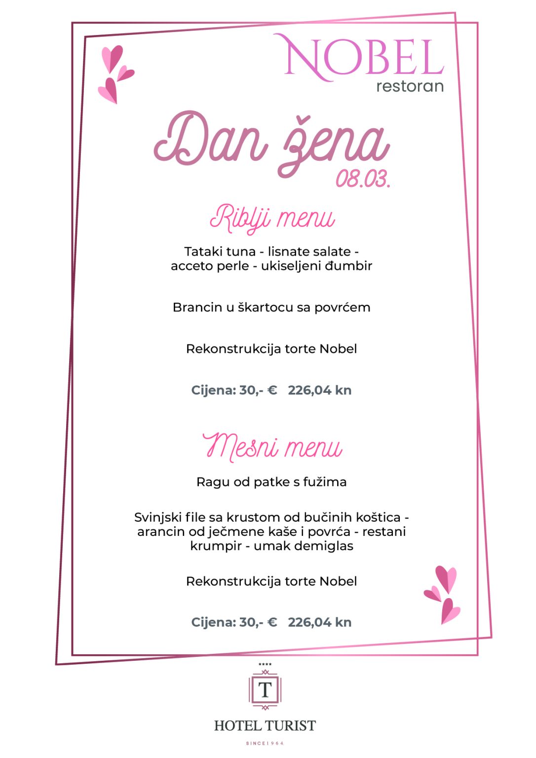 Poseban menu za Dan žena @ restoran Nobel - Hotel Turist Varaždin